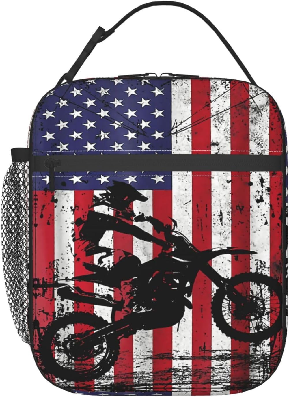 Motocross Dirt Bike American Flag Reusable Insulated Lunch Box Thermal ...