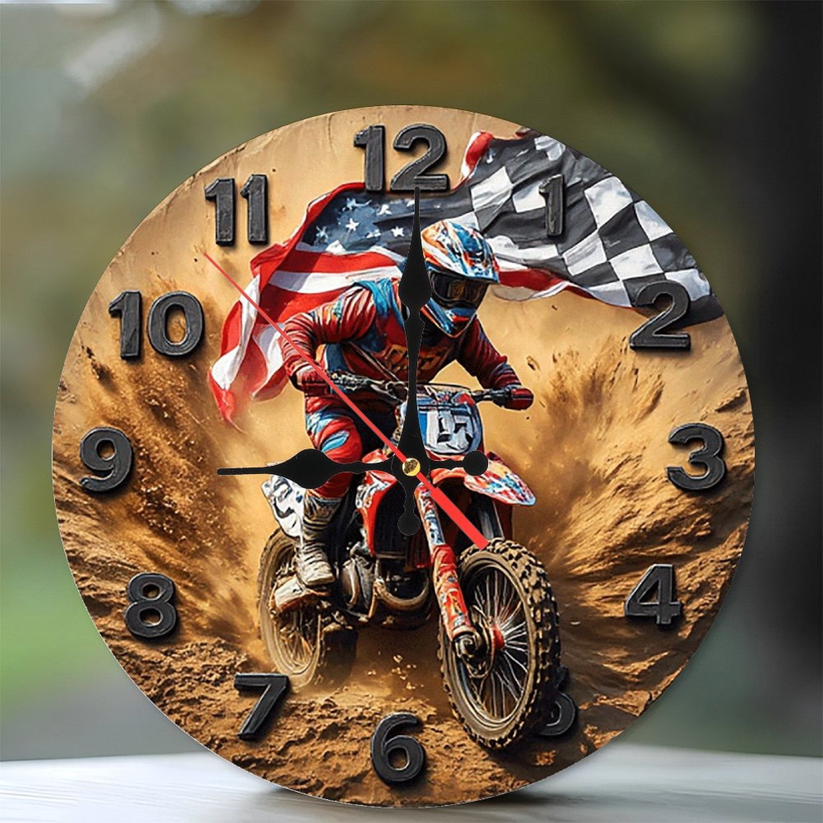 Motocross Dirt Bike Wall Clock Racing Sports Gift 10-Inch Silent Wooden ...
