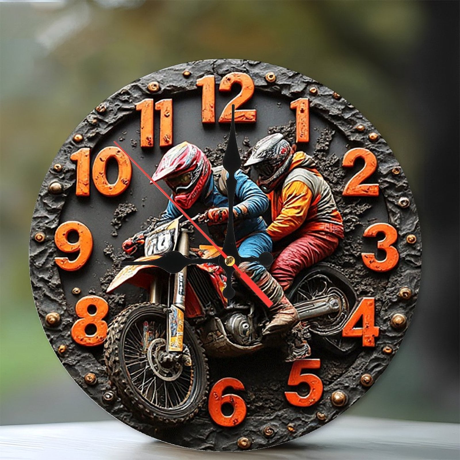 Motocross Dirt Bike Wall Clock Unique Gift 10-Inch Silent Wooden Wall ...