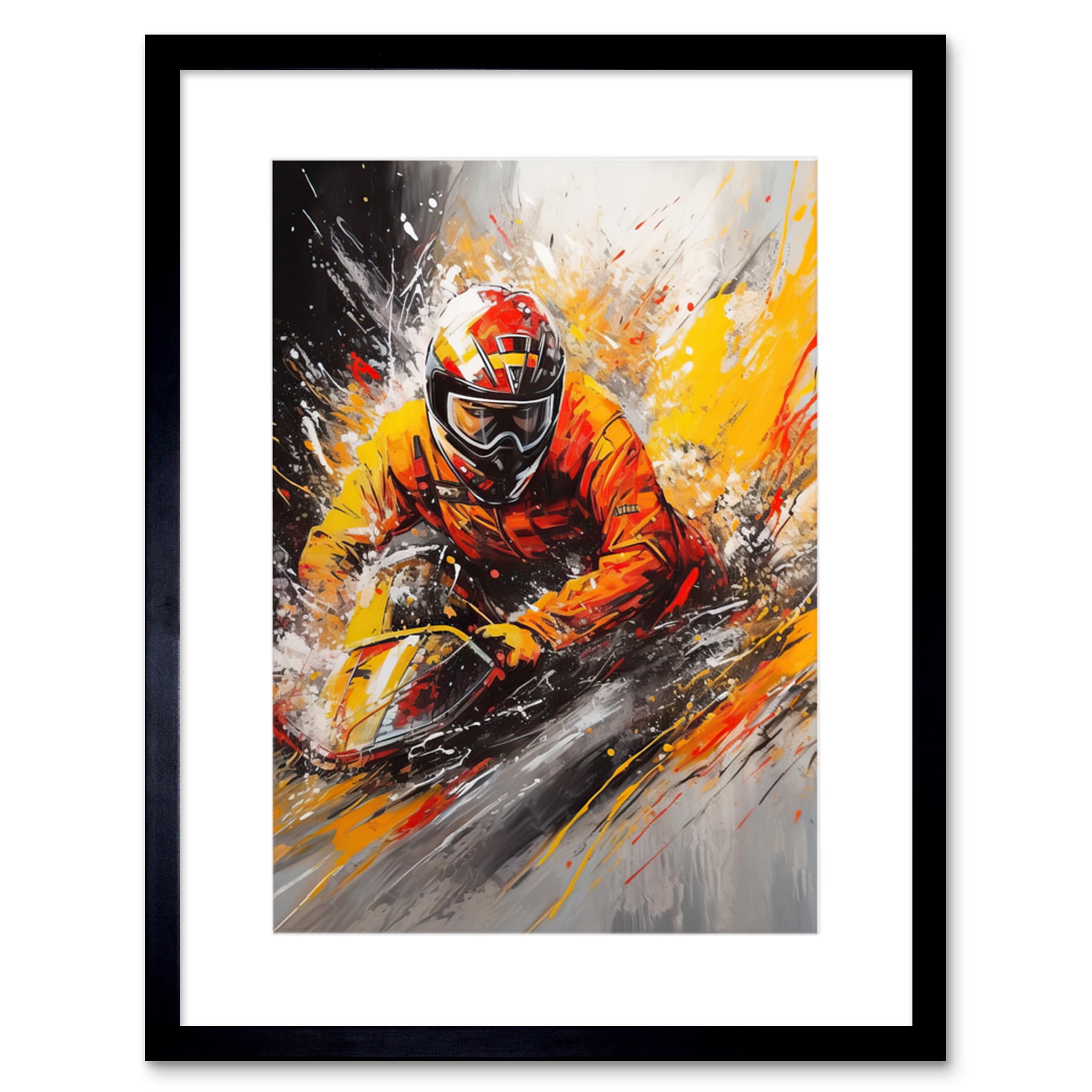 Motocross Driver Splatter Paint Close Up Painting Artwork Framed Wall ...
