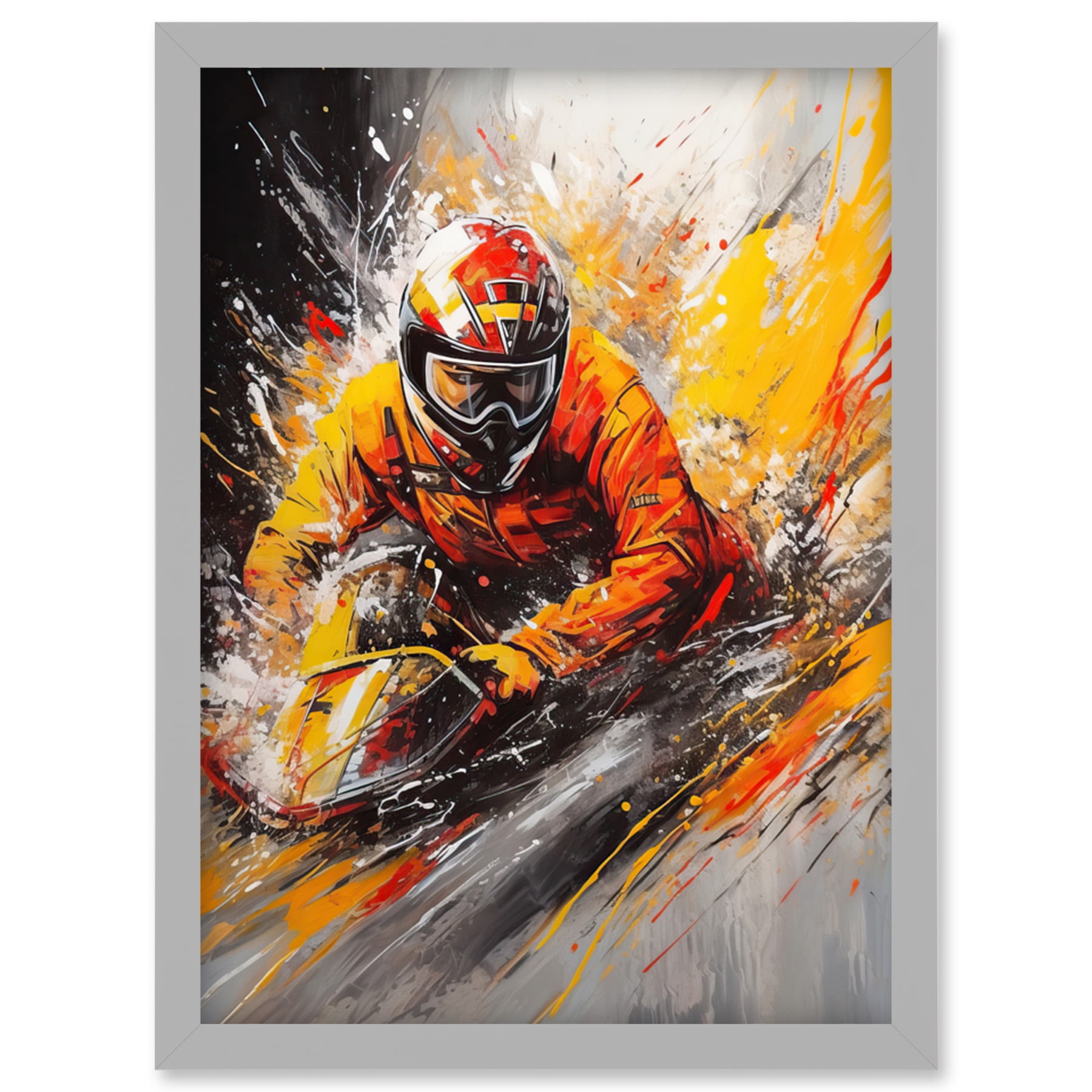 Motocross Driver Splatter Paint Close Up Painting Artwork Framed Wall ...