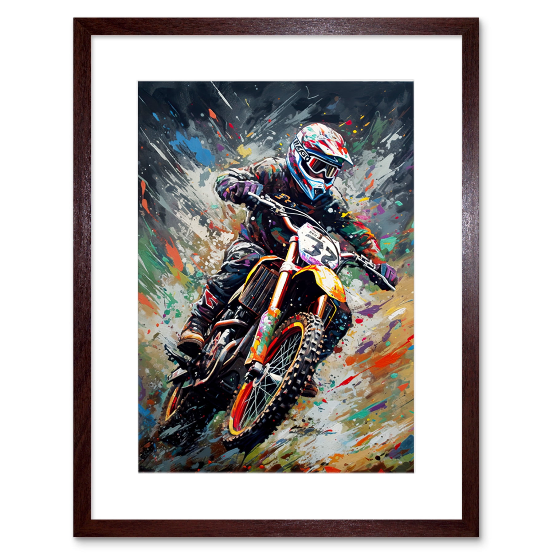 Motocross Race Action Shot Paint Splat Portrait Artwork Framed Wall Art ...