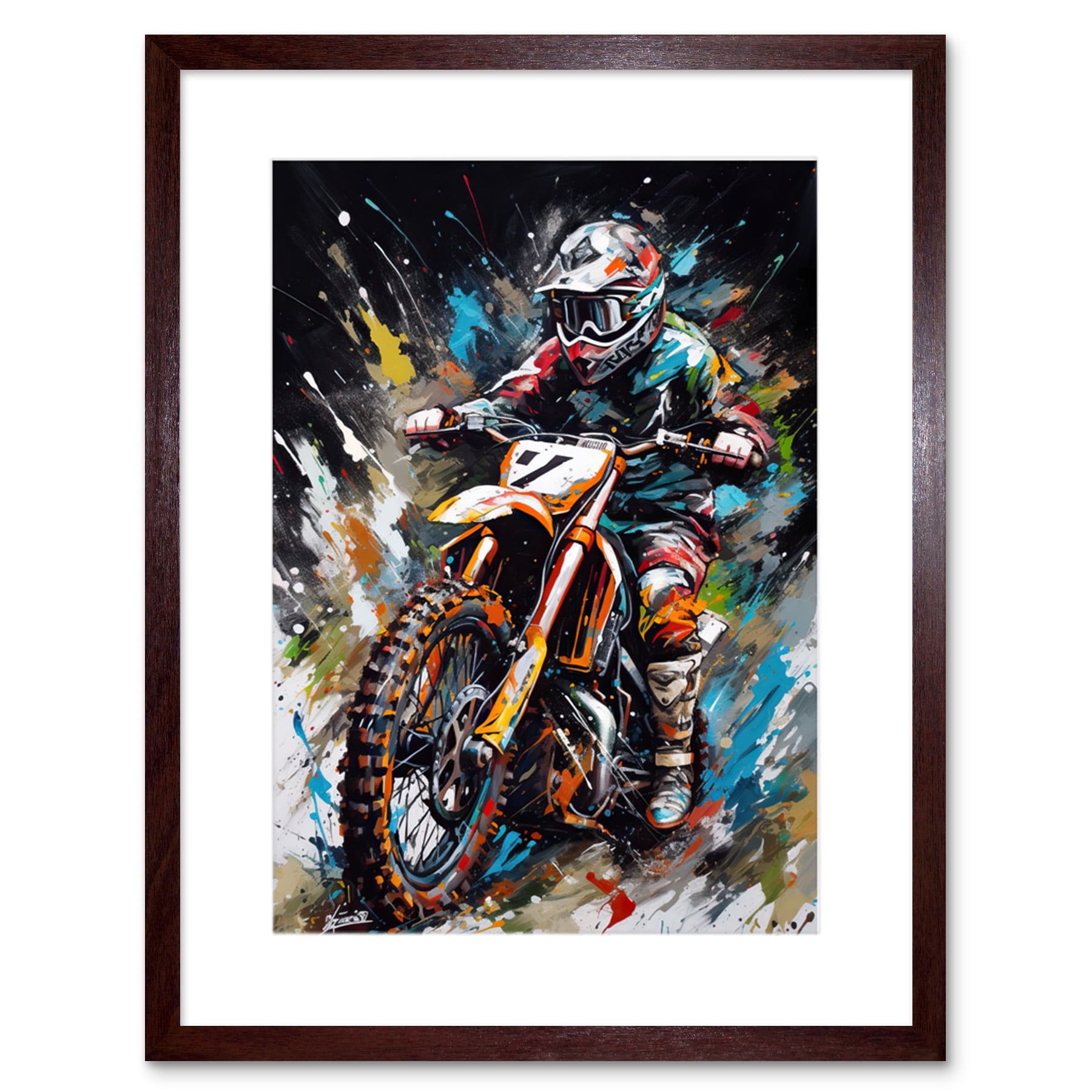 Motocross Race Driver Number 7 Racing Action Shot Artwork Framed Wall ...