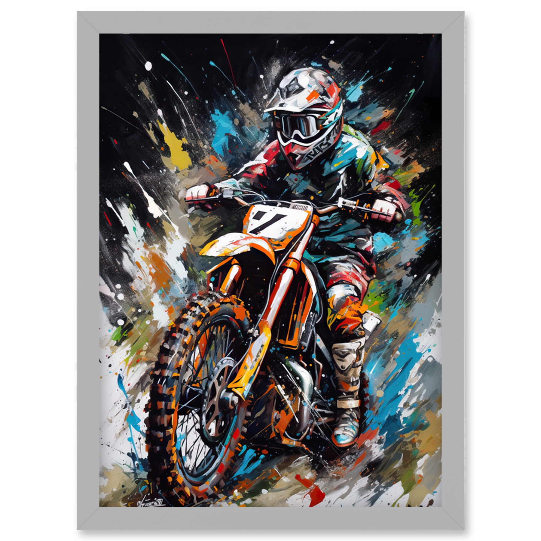 Motocross Race Driver Number 7 Racing Action Shot Artwork Framed Wall ...