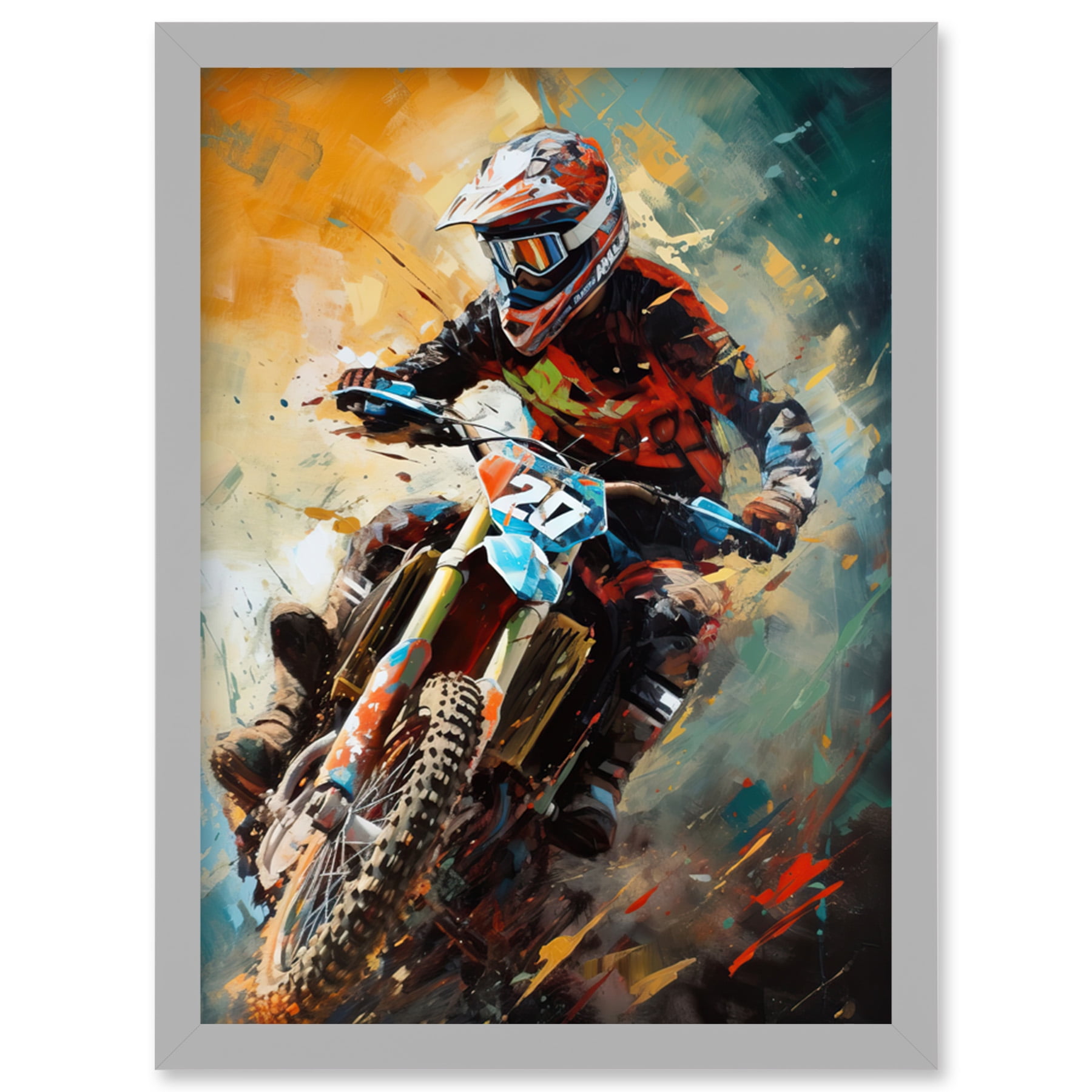 Motocross Race Driver Sport Action Shot Painting Artwork Framed Wall Art Print A4 - Walmart.com