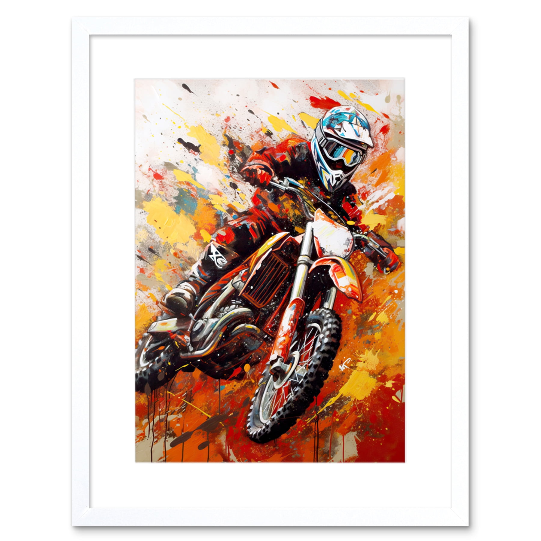 Motocross Race Motorcycle Sport Oil Painting Artwork Framed Wall Art ...