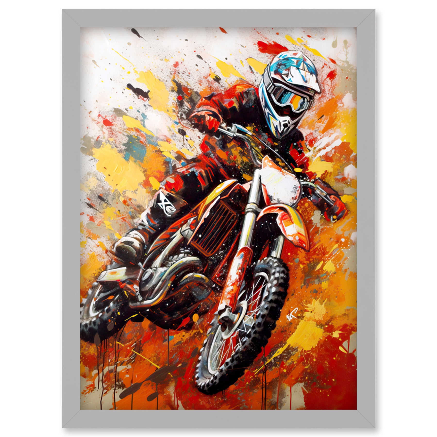 Motocross Race Motorcycle Sport Oil Painting Artwork Framed Wall Art ...