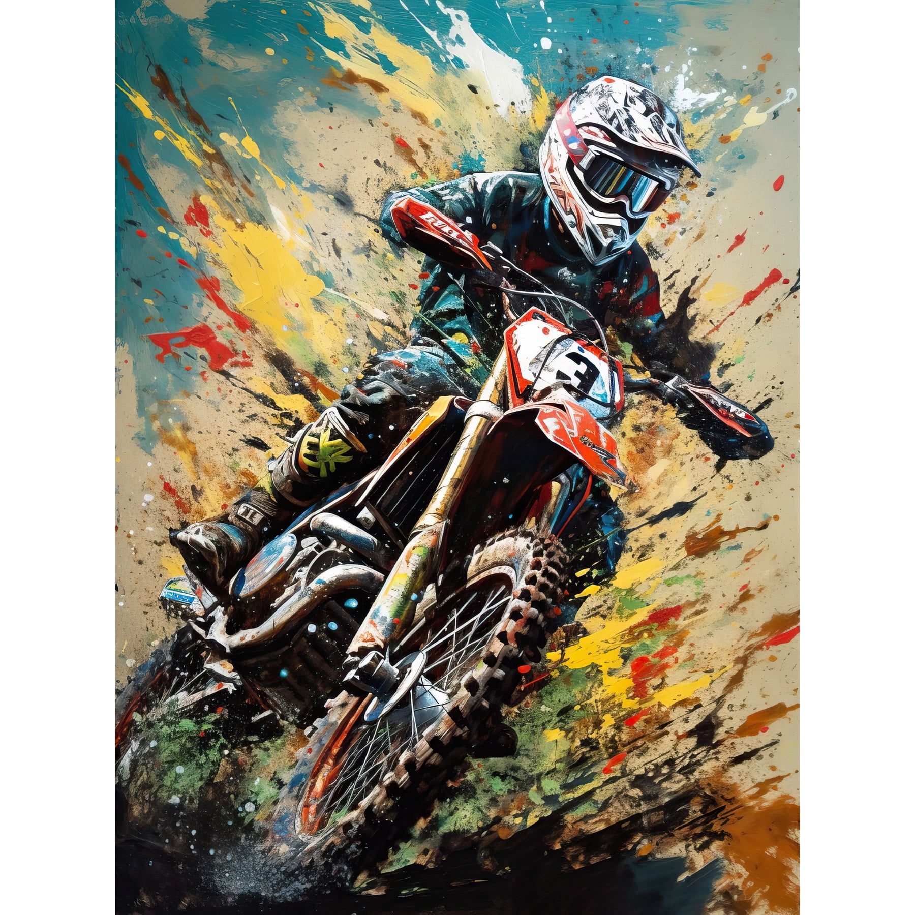 Motocross Race Sport Driver Action Shot Painting Unframed Wall Art ...