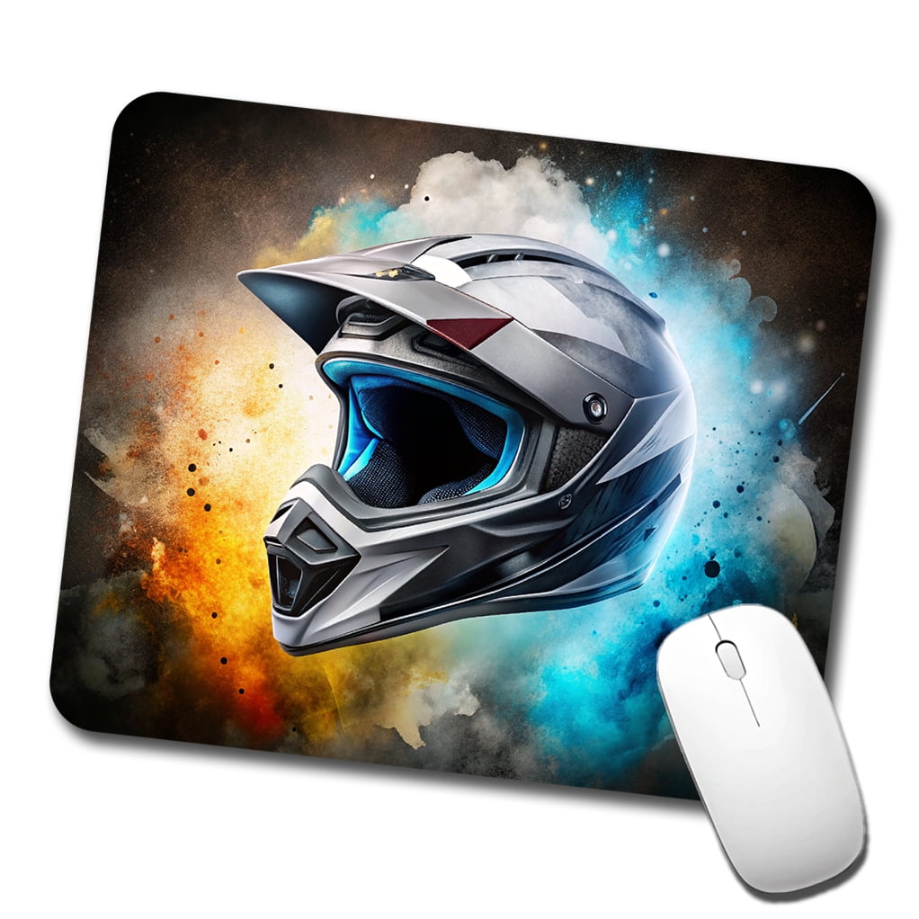 Motocross Racing Bike Helmet Black Watercolor Mouse Pad Low Profile ...