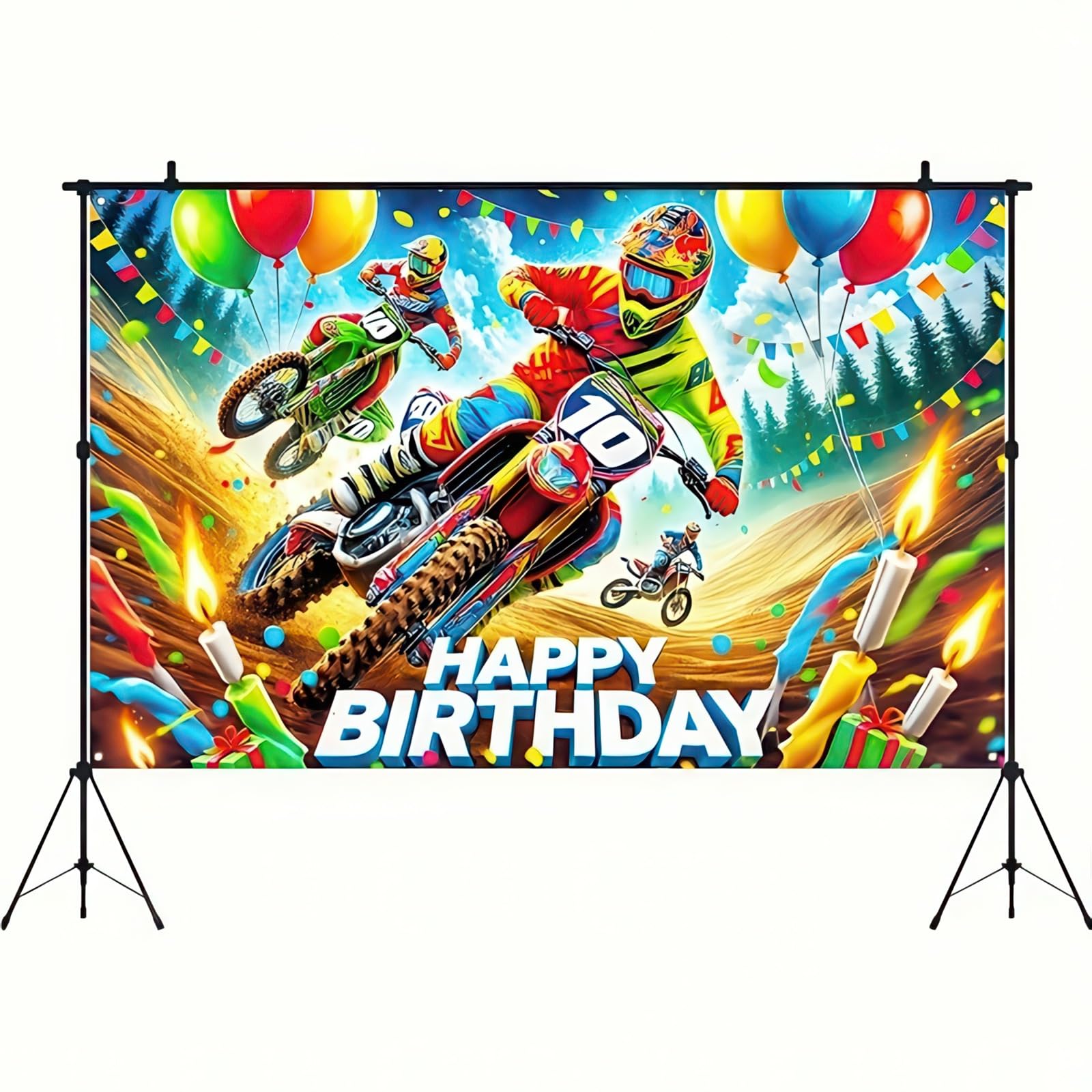 Motocross Racing Happy Birthday MSF2 Banner with Bikes and Balloons ...