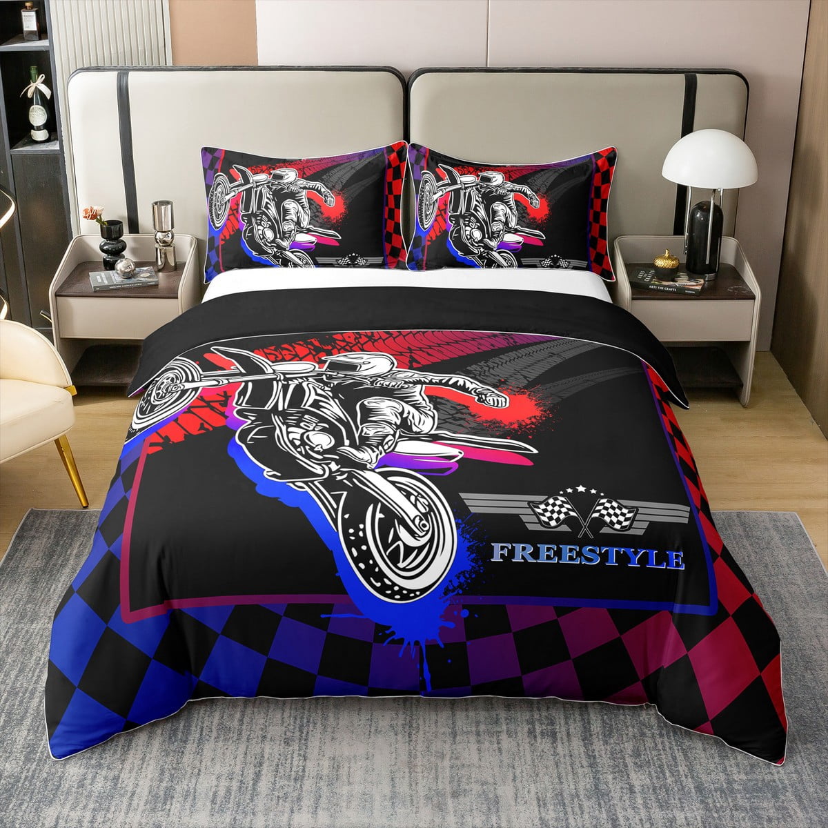 Motocross Rider 100% Cotton Duvet Cover Twin Size,Extreme Sports Dirt ...