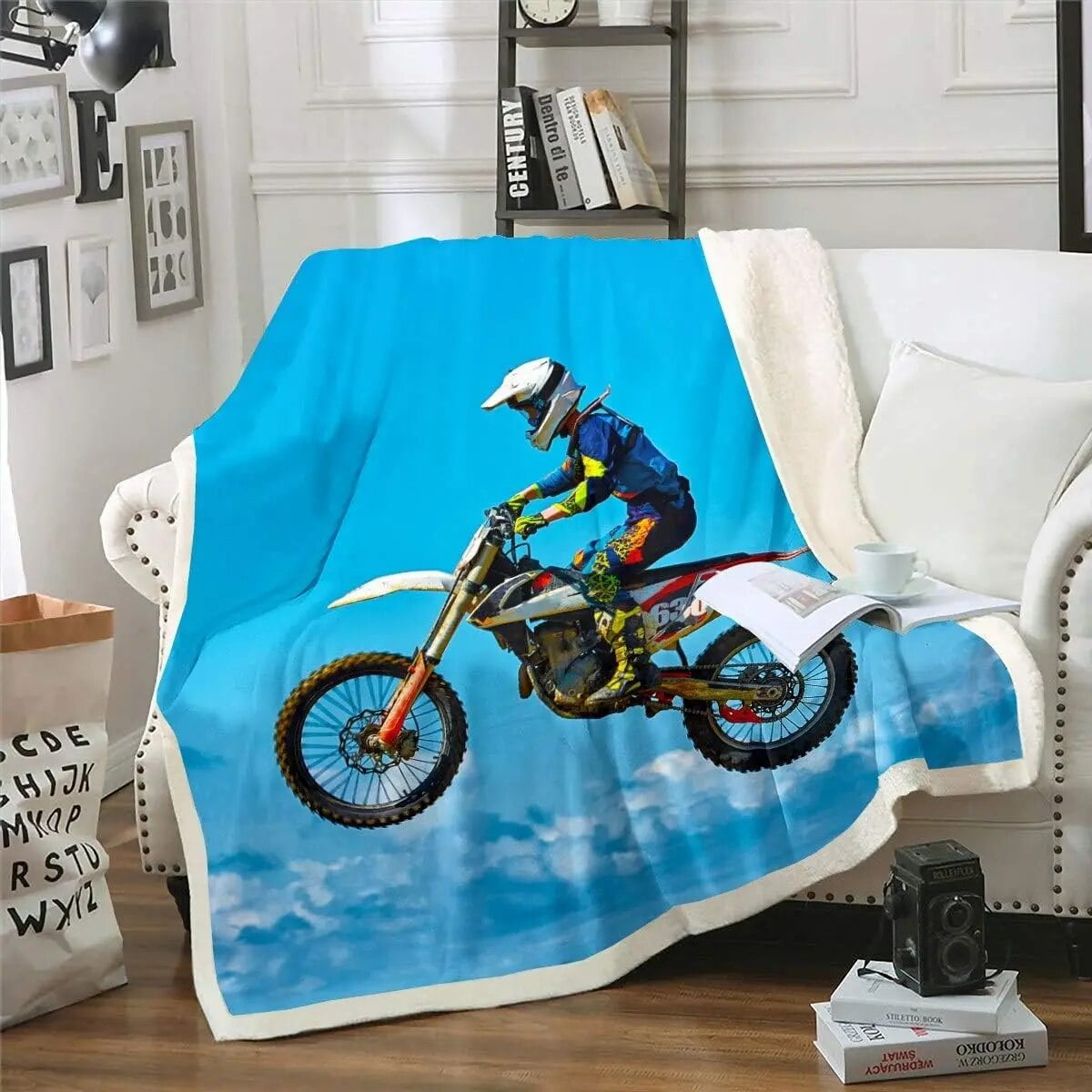 Motocross Rider Blanket Extreme Sports Theme Fleece Blanket for Couch ...