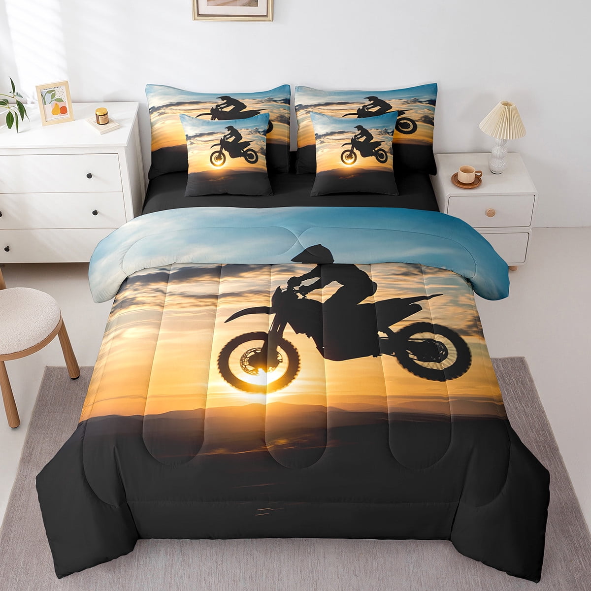 Motocross Rider Comforter Set Full Dirt Bike Bed In A Bag 7 Piece ...