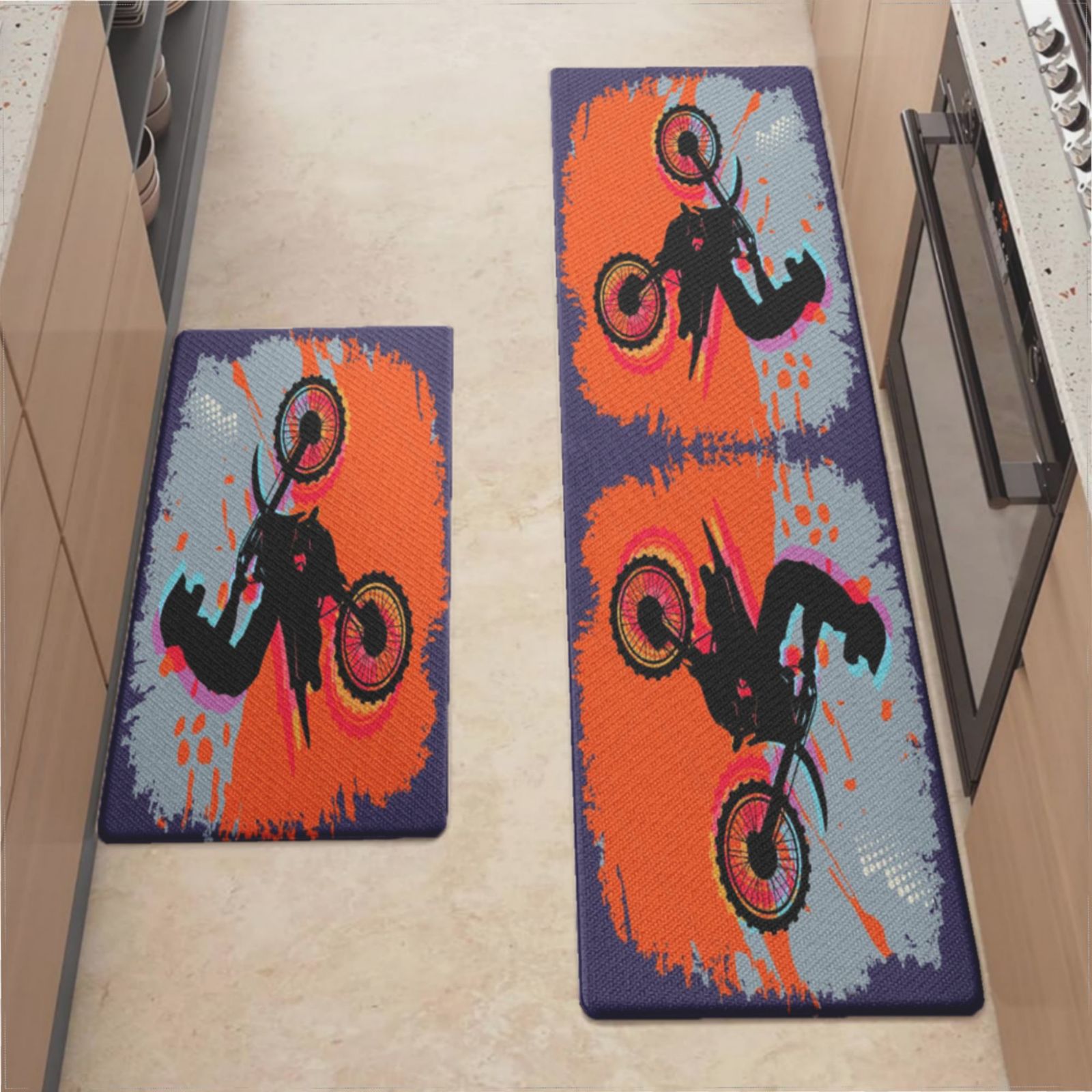 Motocross Rider Dirt Bike With Abstract Background Pvc Kitchen Mat ...