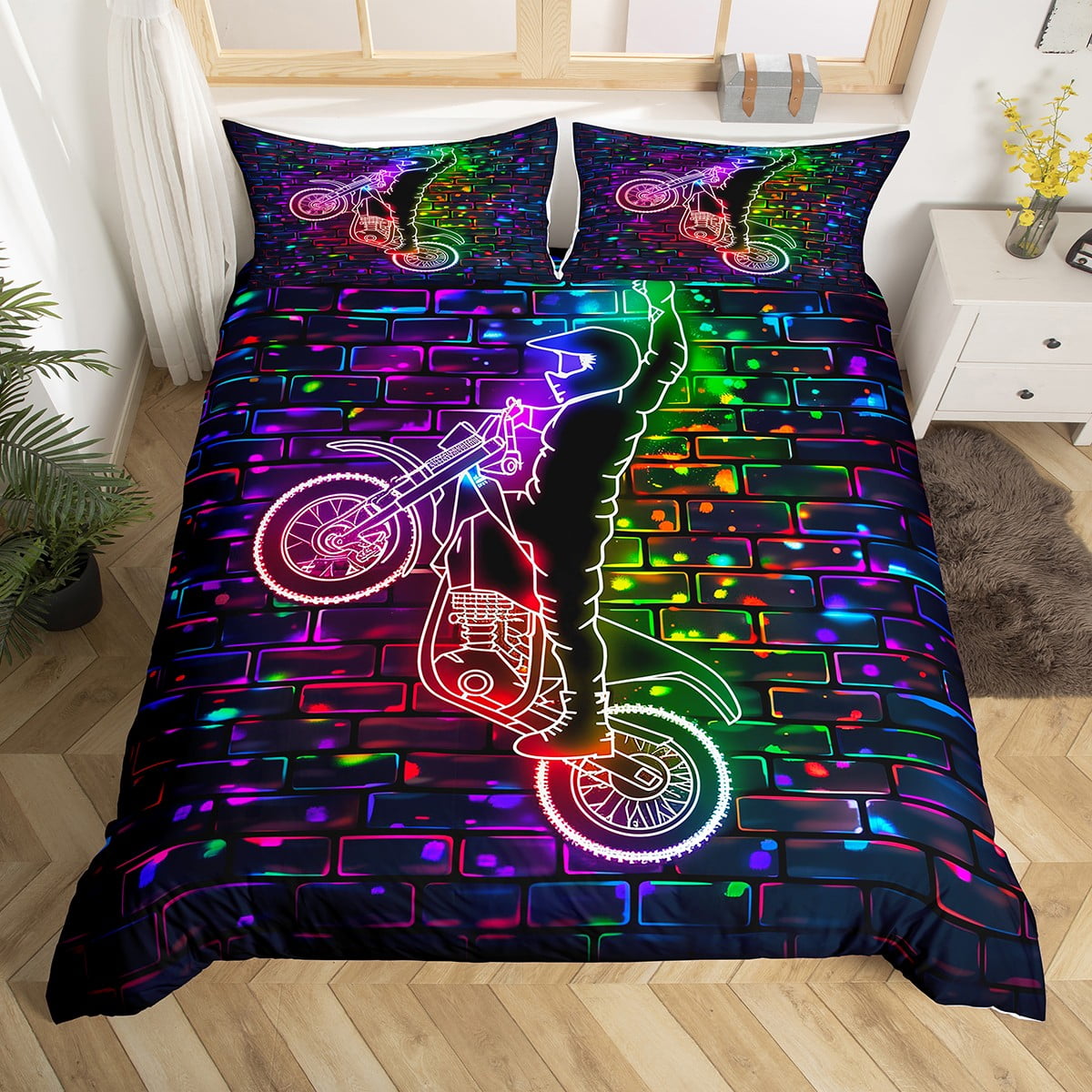 Motocross Rider Duvet Cover Set Vehicles Dirt Bike King Bedding Set ...