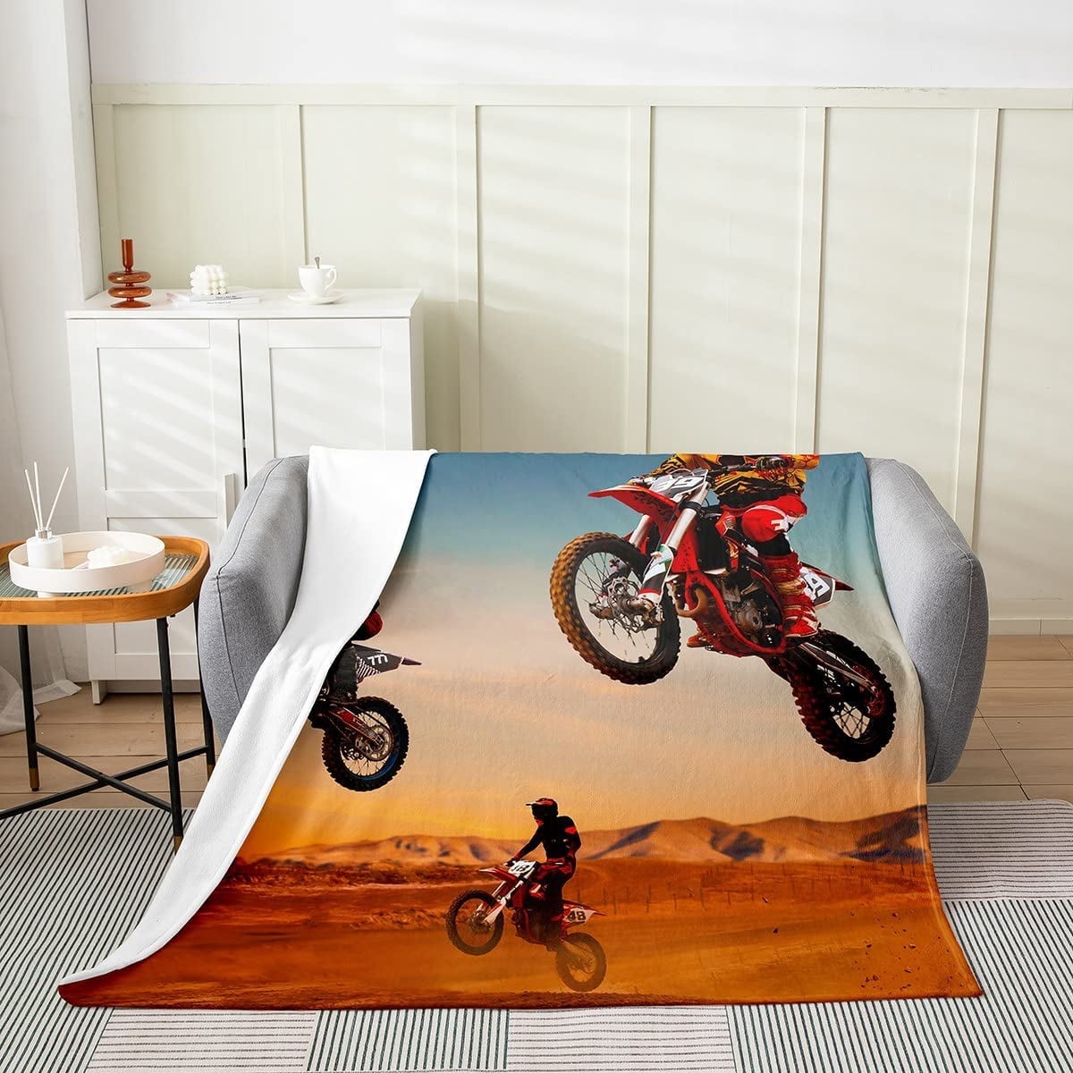 Motocross Rider Fleece Throw Blanket for Bed Sofa Couch,Kids Extreme ...
