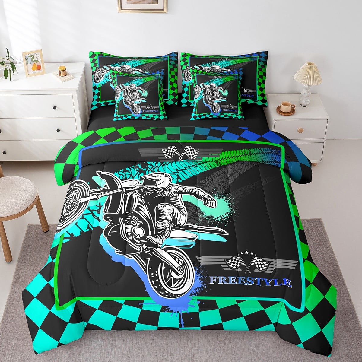 Motocross Rider Full Bedding Sets 7 Piece Extreme Sports Dirt Bike ...
