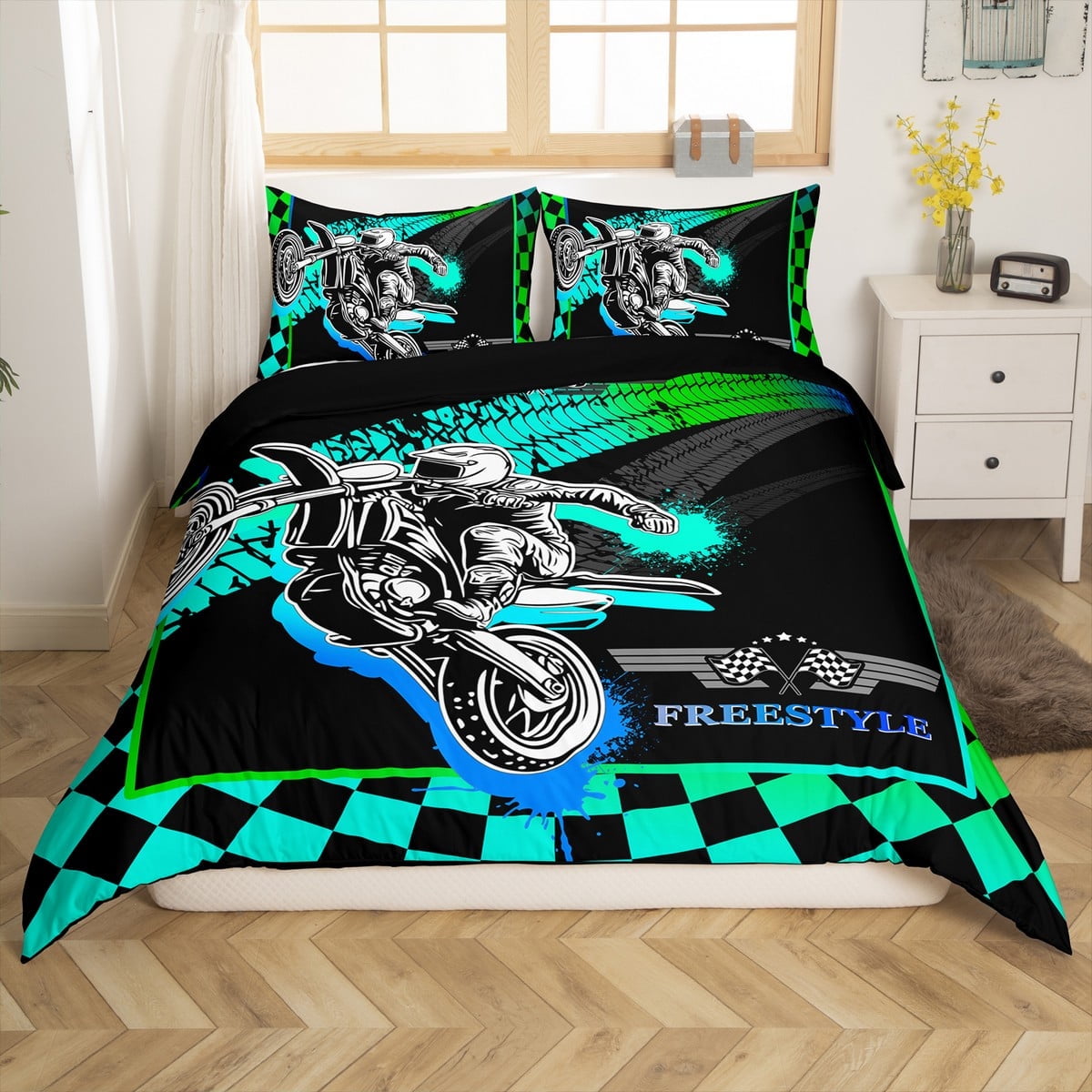 Motocross Rider Full Bedding Sets Extreme Sports Dirt Bike Comforter ...