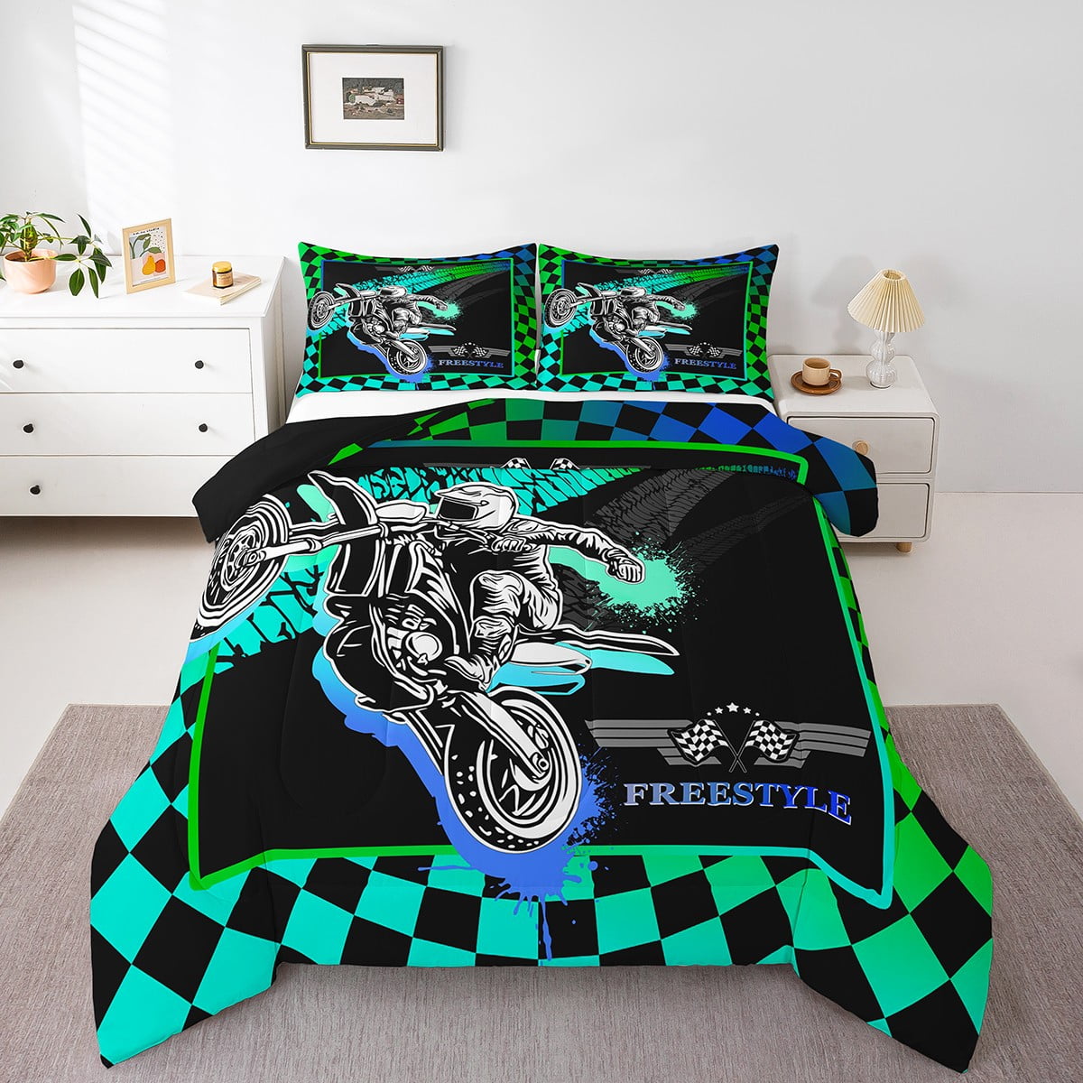 Motocross Rider King Bedding Sets Extreme Sports Dirt Bike Comforter ...