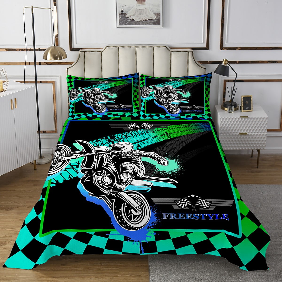 Motocross Rider Twin Quilt Sets Extreme Sports Dirt Bike Bedspread Set ...