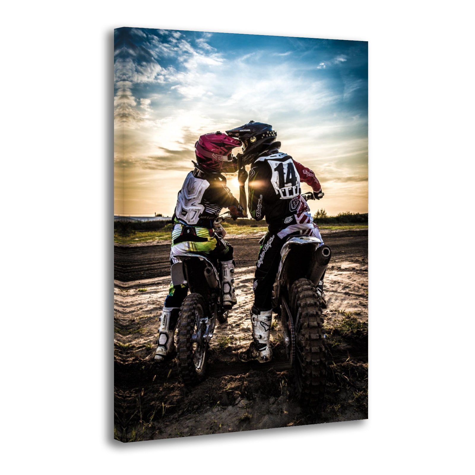 Motocross Sunset Motorcycle Helmets Print Photo Art Painting Canvas ...