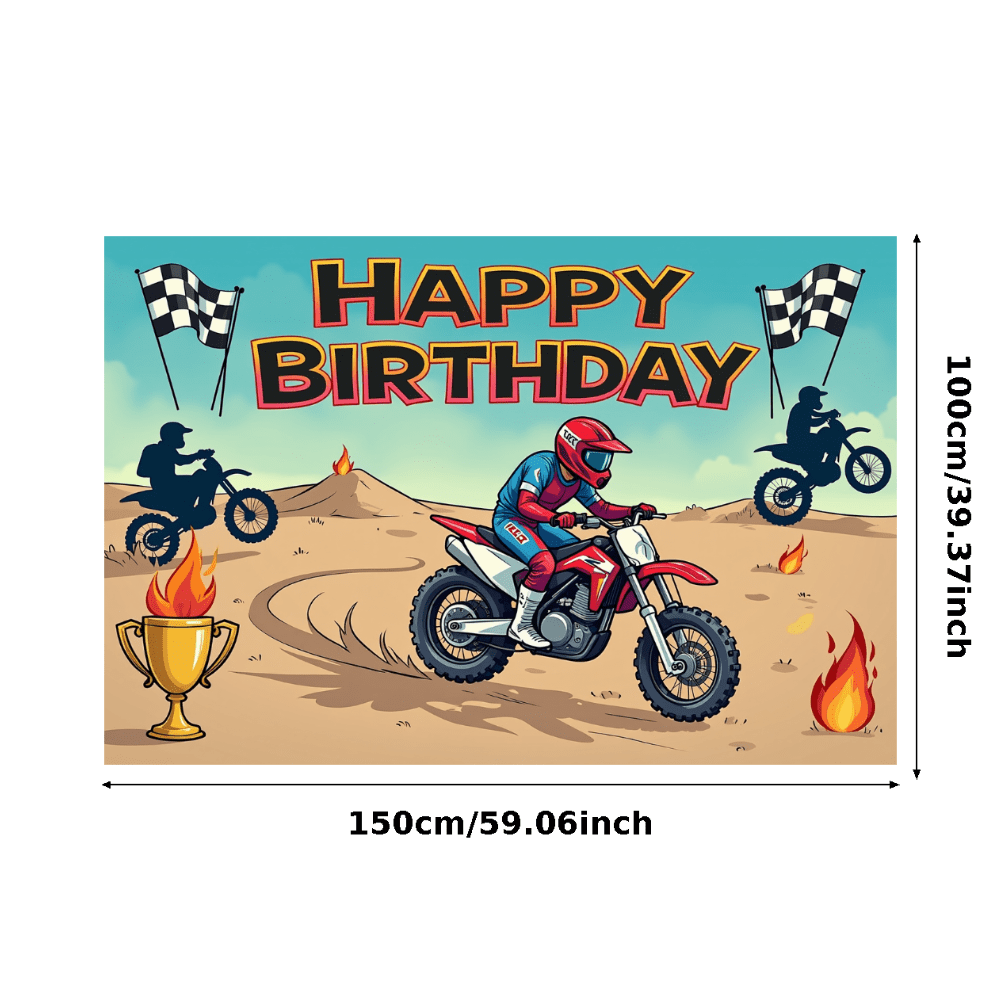 Motocross Themed Happy Birthday Banner Backdrop Background Decorations ...