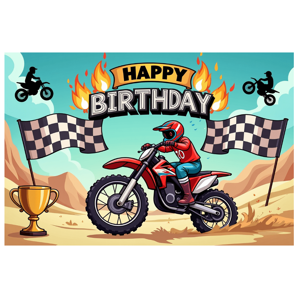 Motocross Themed Happy Birthday Banner Backdrop Background Decorations ...