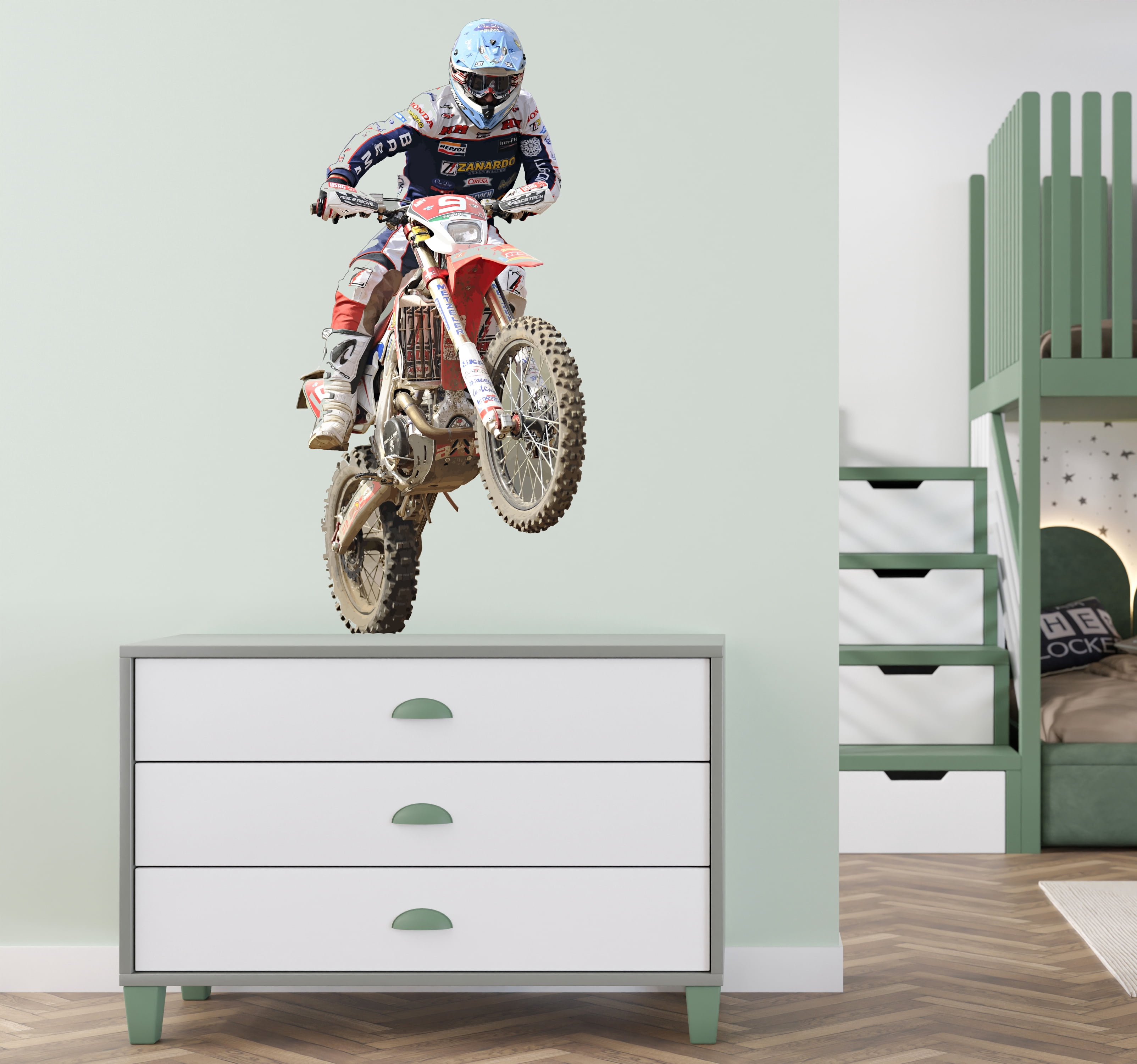 Motocross Wall Decal – 56" Tall Dirt Bike Rider Sticker for Bedroom ...