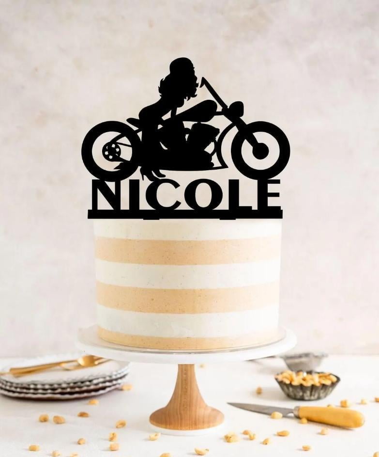 Motocycle Birthday Cake Topper, Female Motocycle Rider Cake Topper ...
