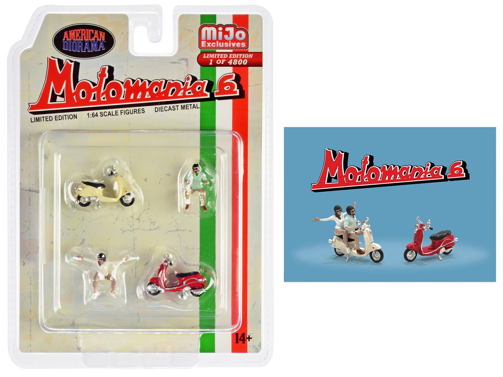 "Motomania 6" 4 piece Diecast Figure Set (2 Figures 2 Scooters) Limited ...