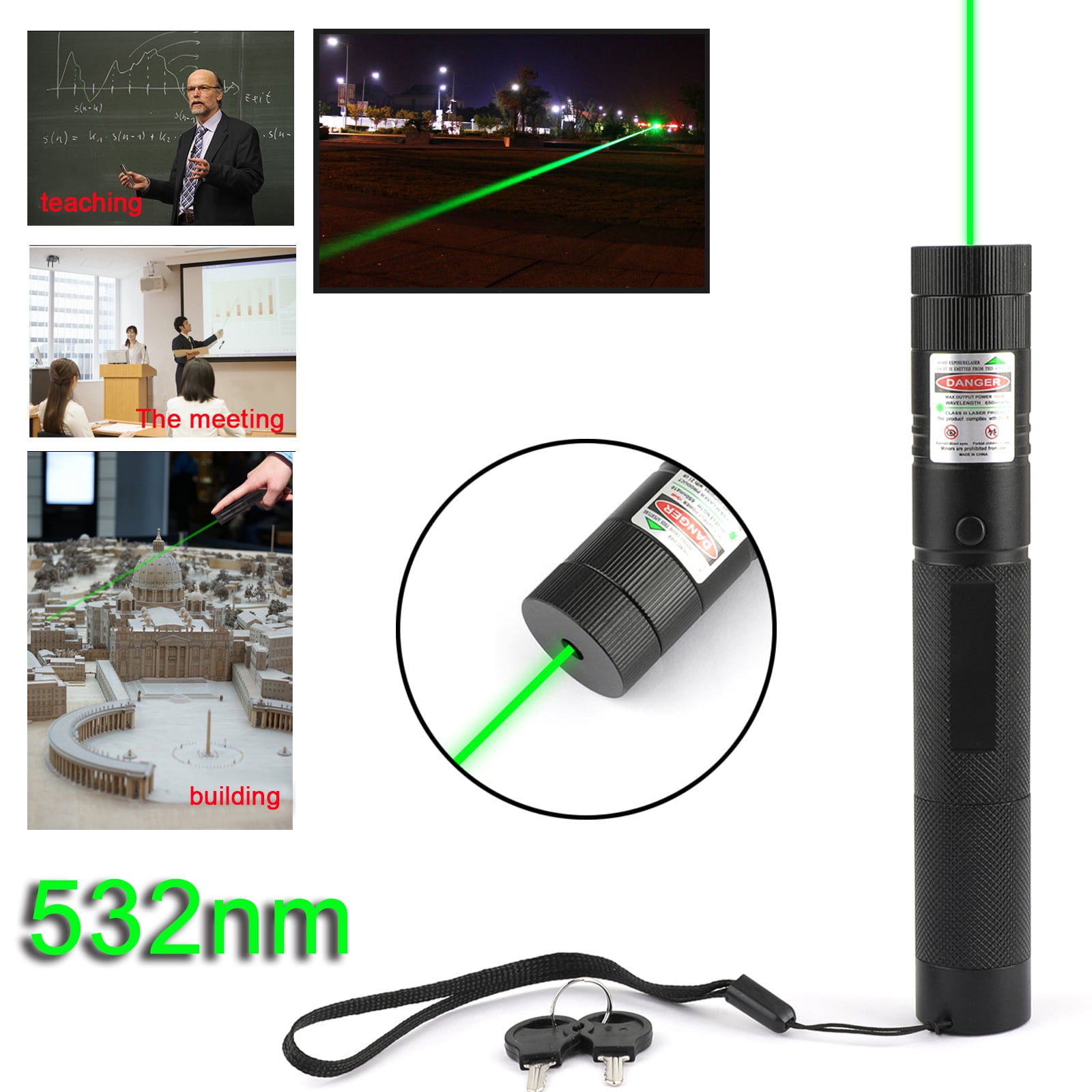 Motor Genic Green Laser Pointer Pen Visible Beam 18650 Torch Lazer Lamp ...