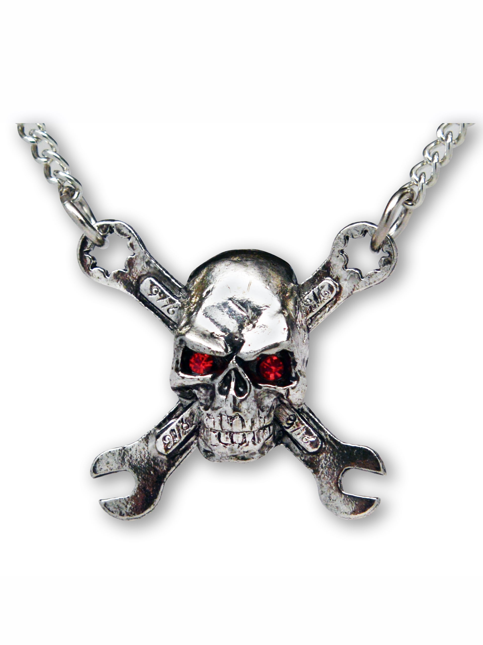 Motor Head Rat Rod Skull on Crossed Wrenches Pendant Necklace by Real ...