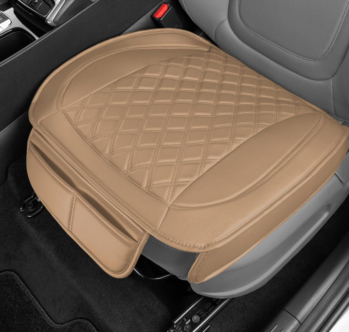 Motor Trend Car Seat Cushion Diamond Stitched Faux Leather with Storage ...