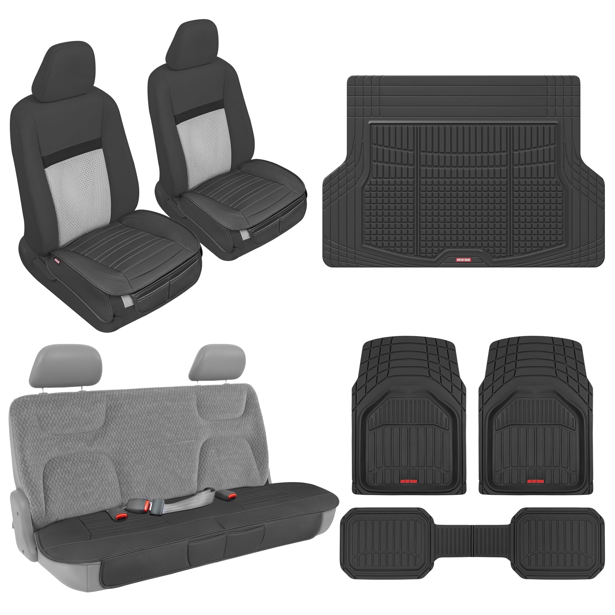 Motor Trend Faux Leather Black Padded Car Seat Covers, Heavy Duty Deep ...