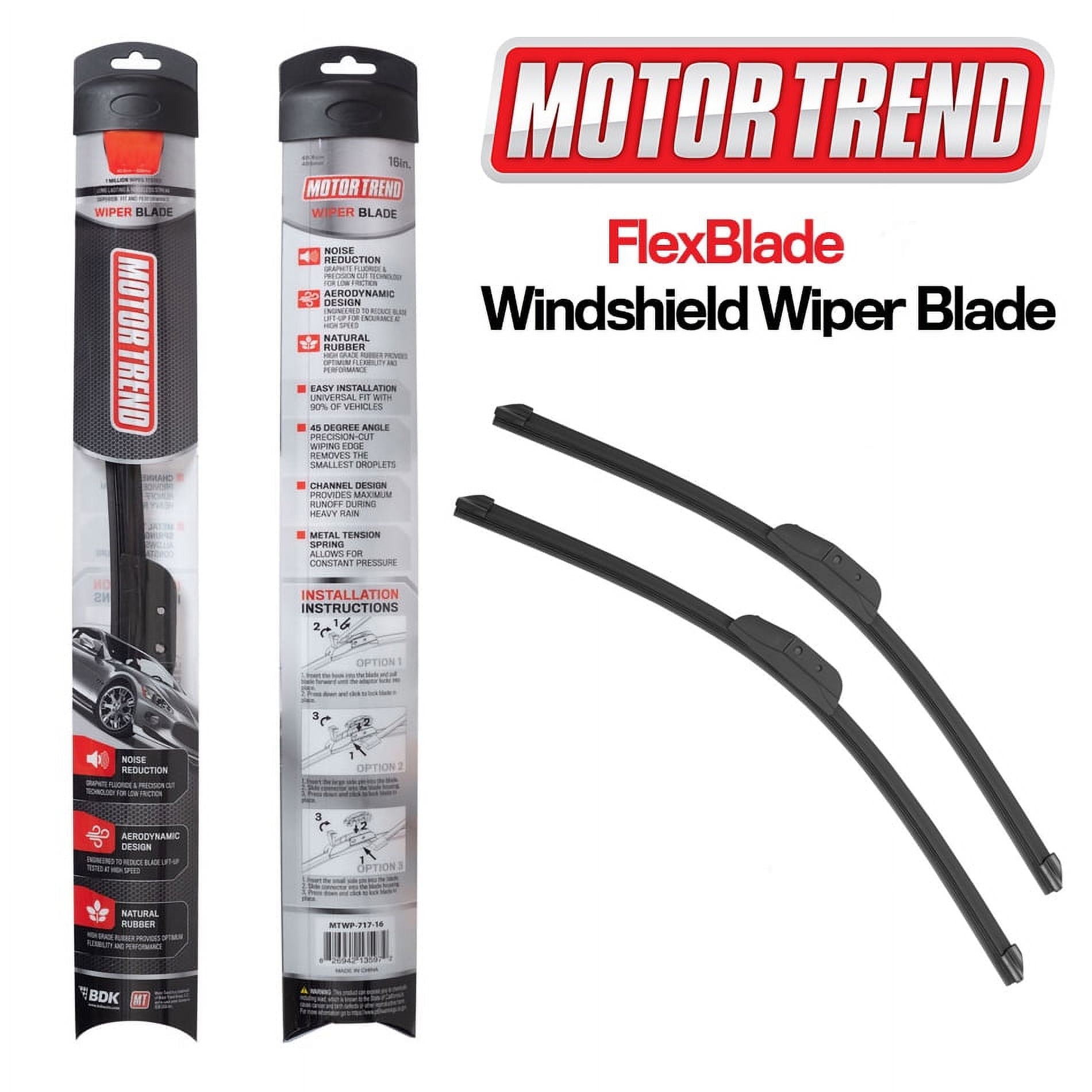 Motor Trend FlexBlade Premium Wiper Blade – 2 Pack Front Windshield ...