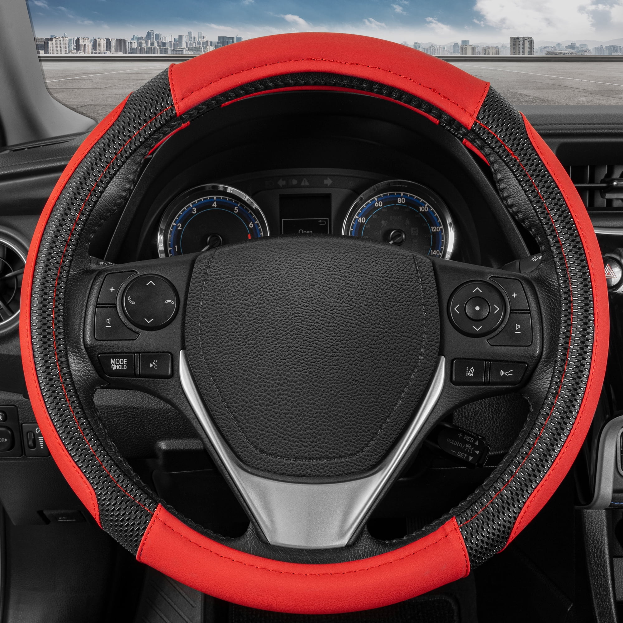 Motor Trend GripTech Sport Red Steering Wheel Cover - Enhanced Traction ...