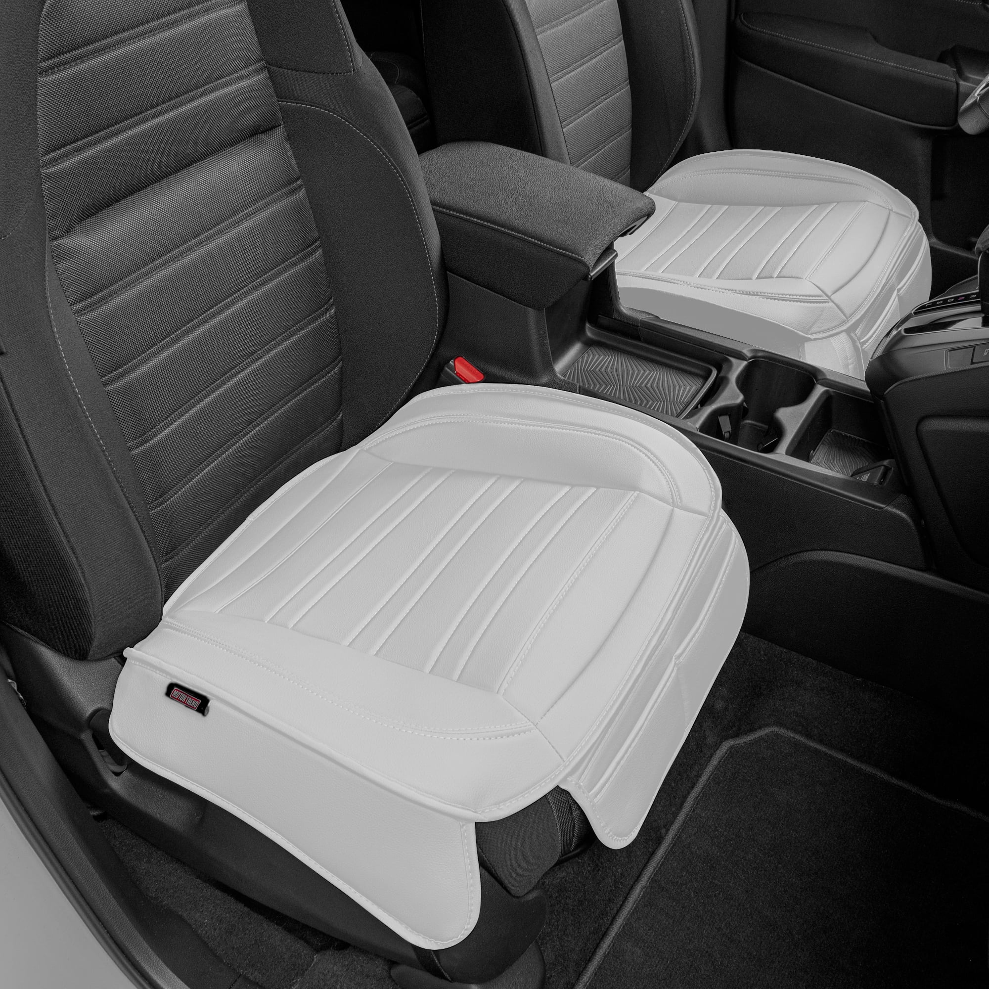 Motor Trend Seat Covers for Cars Trucks Suv Faux Leather 2 Pack White Padded Car Seat Covers with Storage Pockets Premium Interior Car Seat Cover