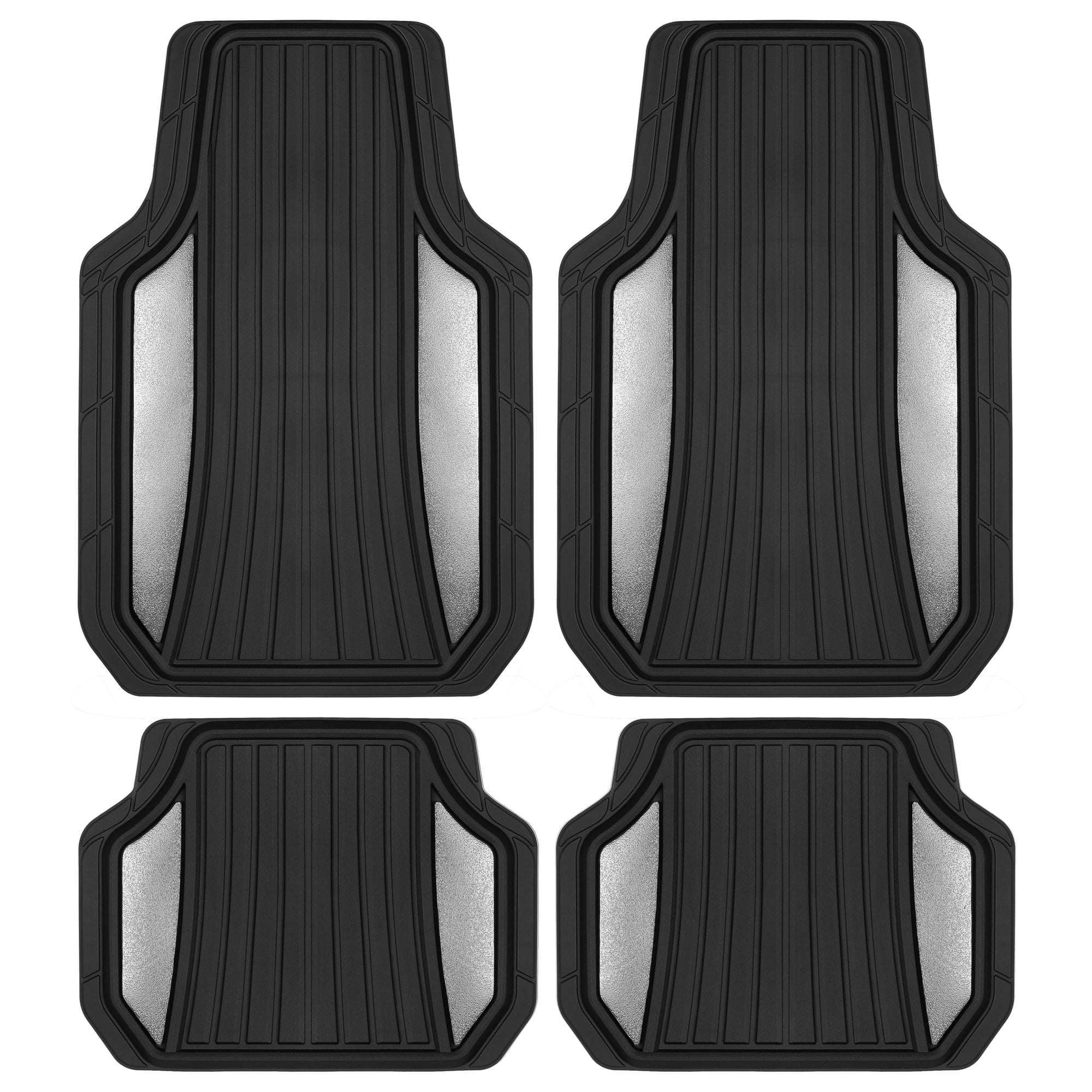 Motor Trend Two Tone Shield Black and Silver Chrome Car Floor Mats ...