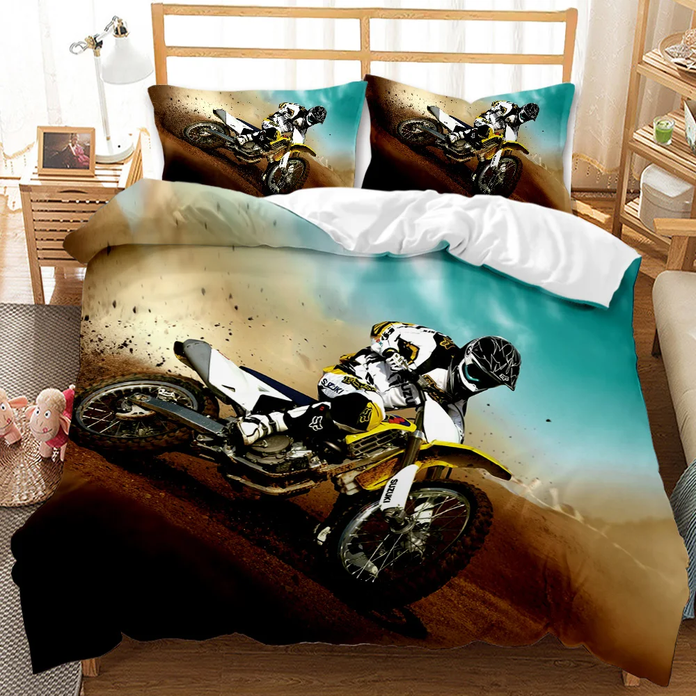 Motorbike Duvet Cover Motocross Rider Teens Racing Motorcycle Dirt Bike Motorbike Vehicles ...
