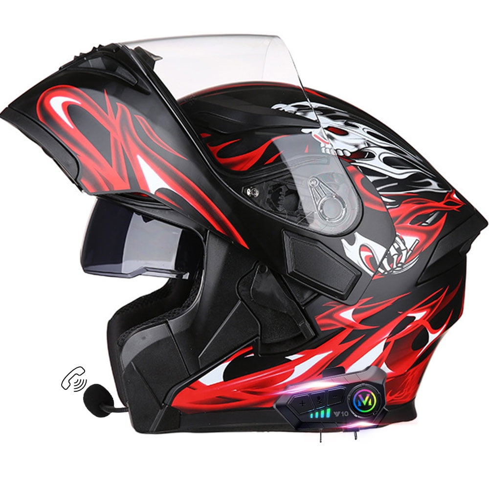 Motorbike Helmets Bluetooth Flip up Motorcycle Helmet with LED Light ...