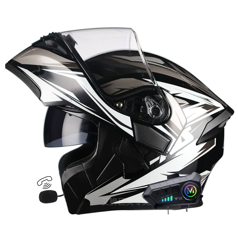 Motorbike Helmets Bluetooth Flip up Motorcycle Helmet with LED Light ...