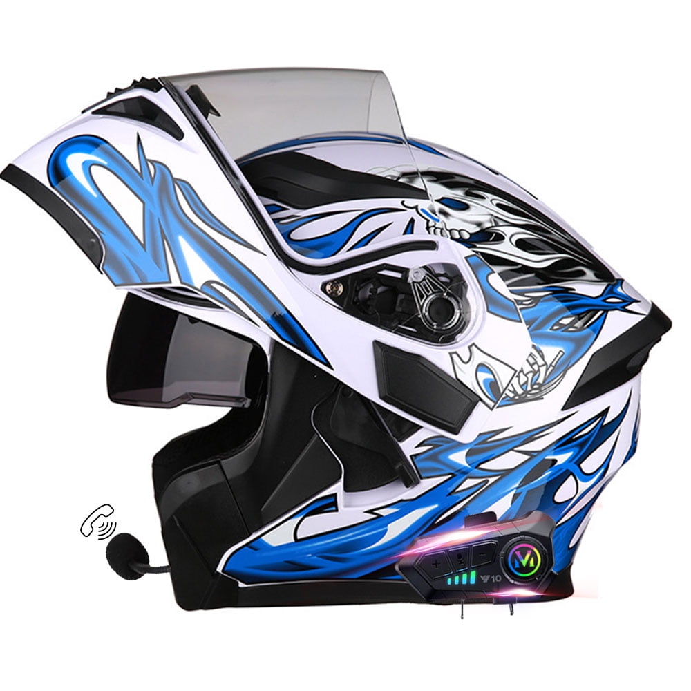 Motorbike Helmets Bluetooth Flip up Motorcycle Helmet with LED Light ...