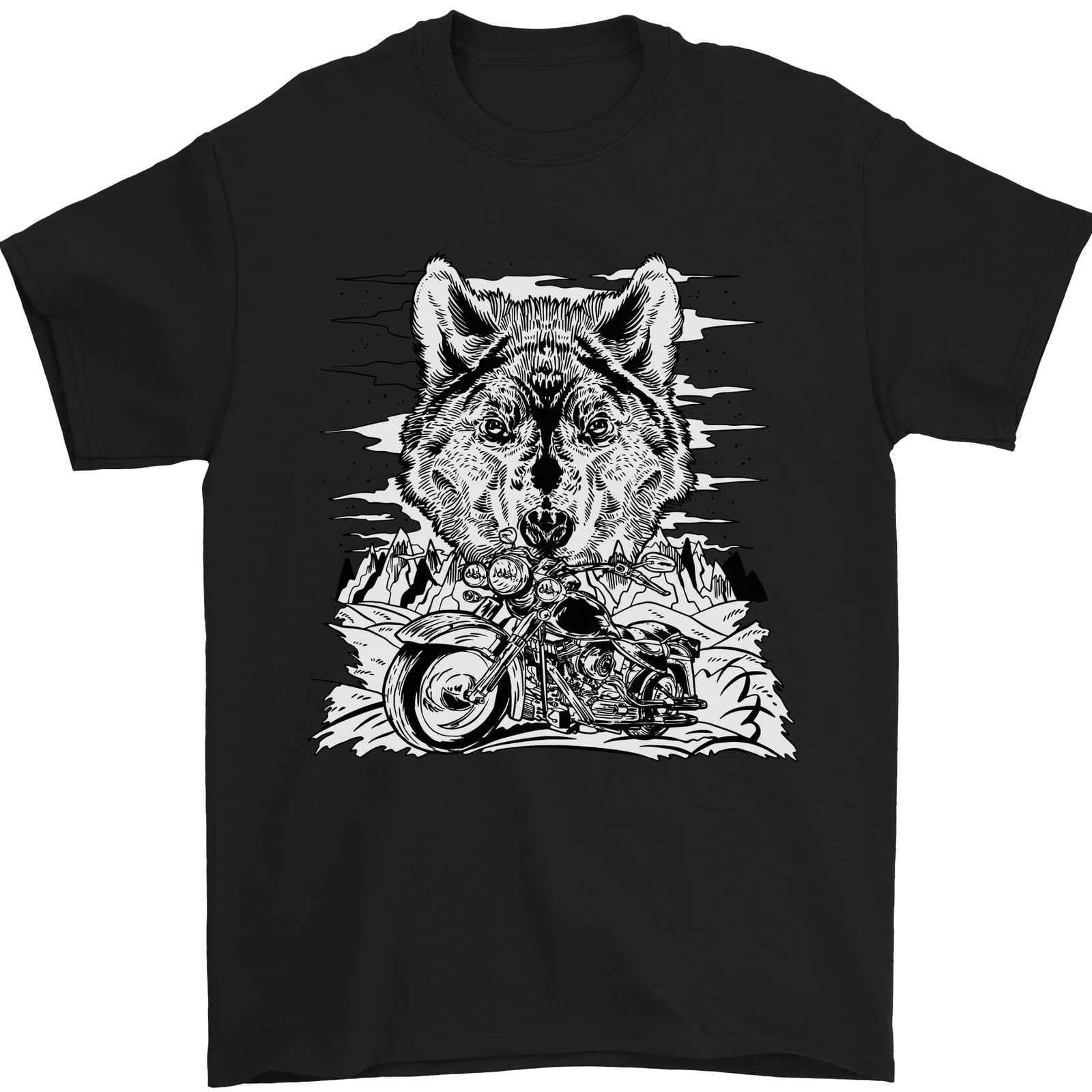 Motorbike Wolf Biker Motorcycle Motorbike Mens T-Shirt 100% Cotton ...