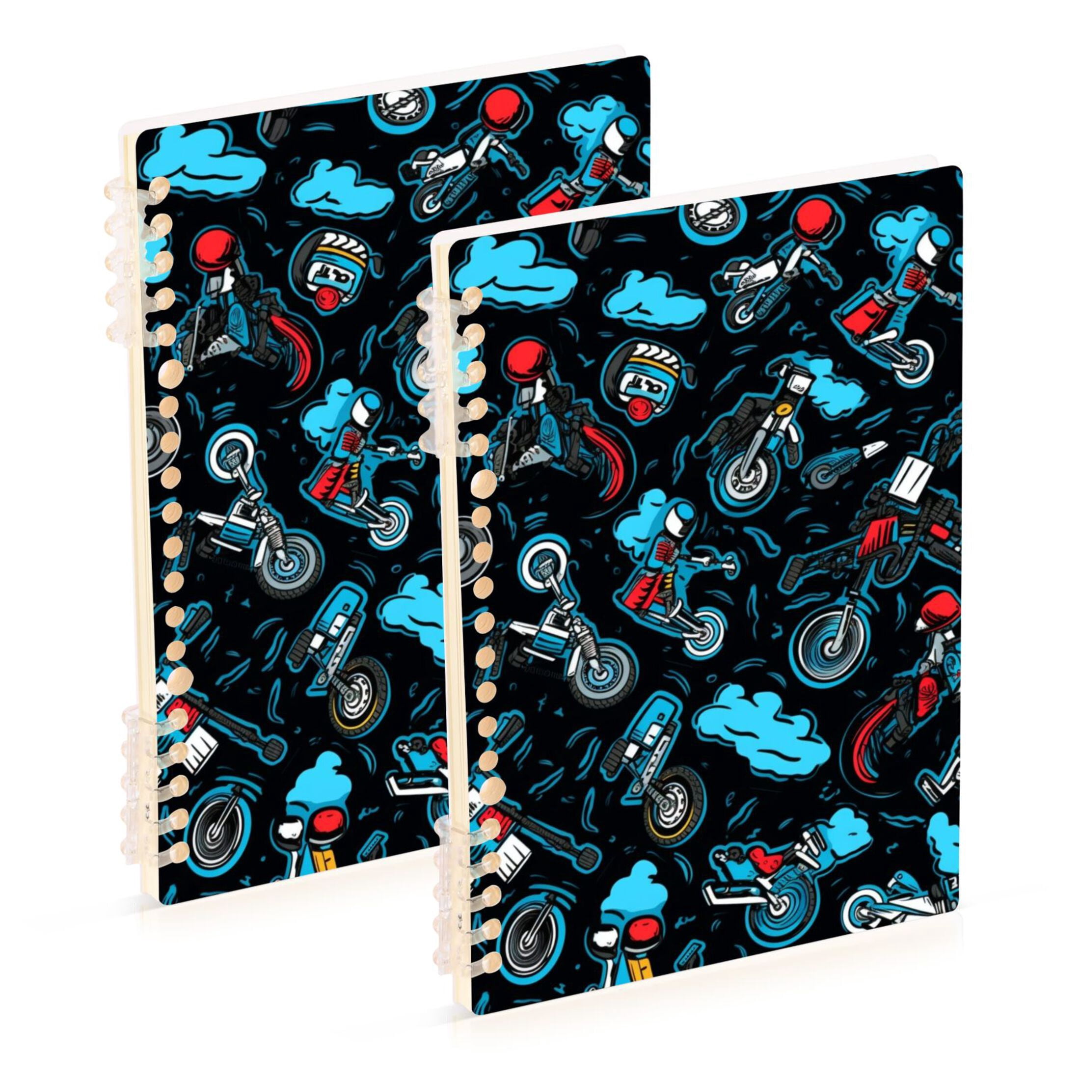 Motorbike and Biker 2 Pcs Spiral Notebooks 60 Sheets 120 Pages A5 ...