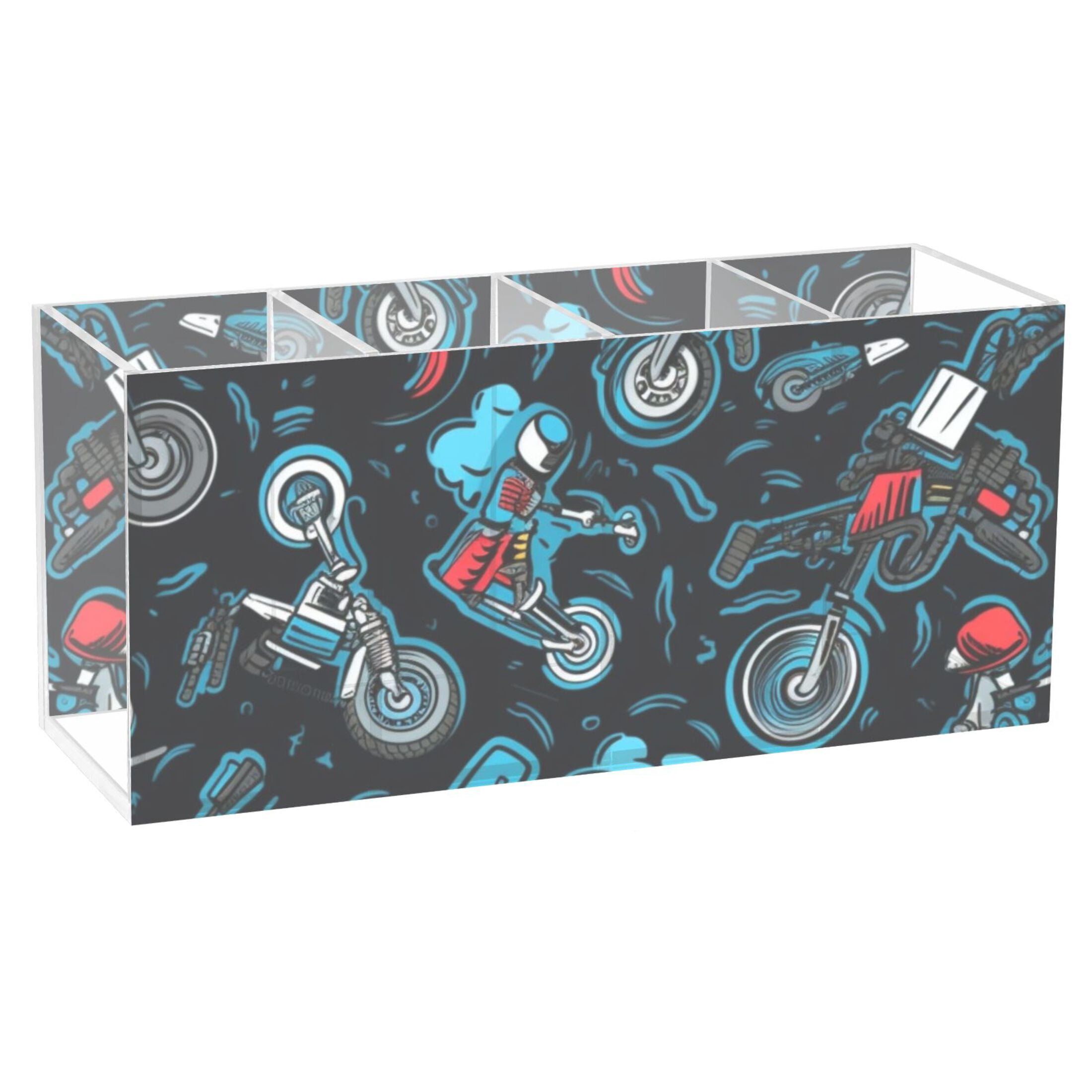 Motorbike and Biker Acrylic Pen Holder 4 Compartments Clear Pencil ...