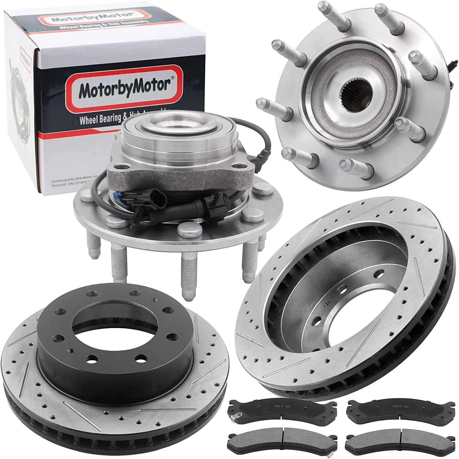 MotorbyMotor 4WD Front E-Coating Brake Rotors & Pads & Wheel Bearing ...