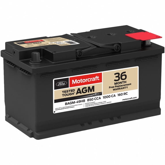 Motorcraft AGM 12 Volt Automotive Battery Group Size 49, 850 CCA Top ...