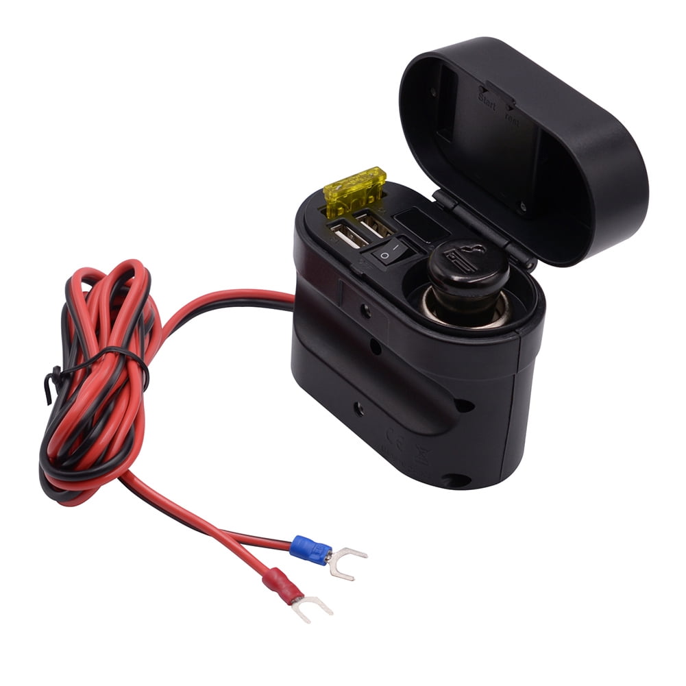 Motorcycle 12V Cigarette Lighter Dual USB Quick Charger Voltmeter ...