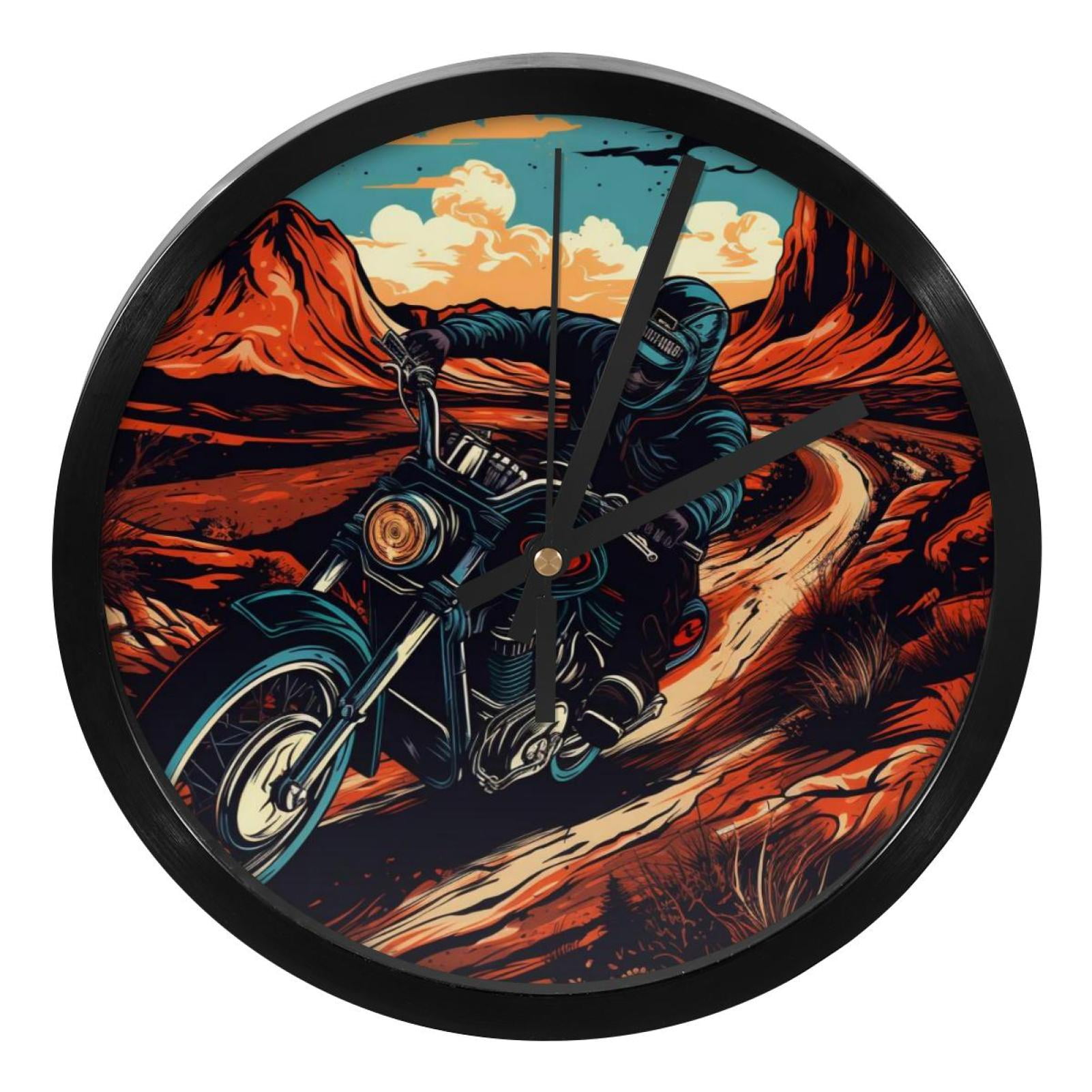 Motorcycle 9.8 Inch Round Digital Wall Clock - Silent Non-Ticking ...