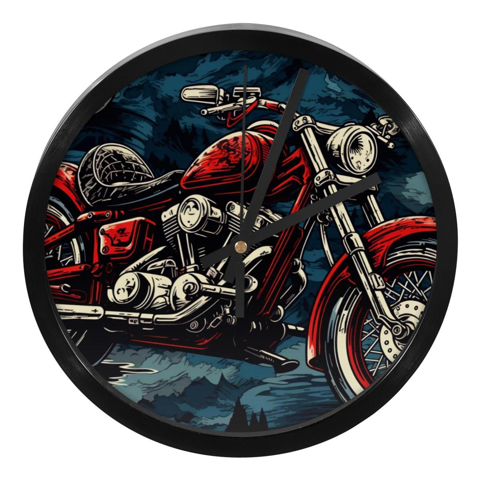 Motorcycle 9.8 Inch Silent Round Digital Wall Clock - Battery Operated ...